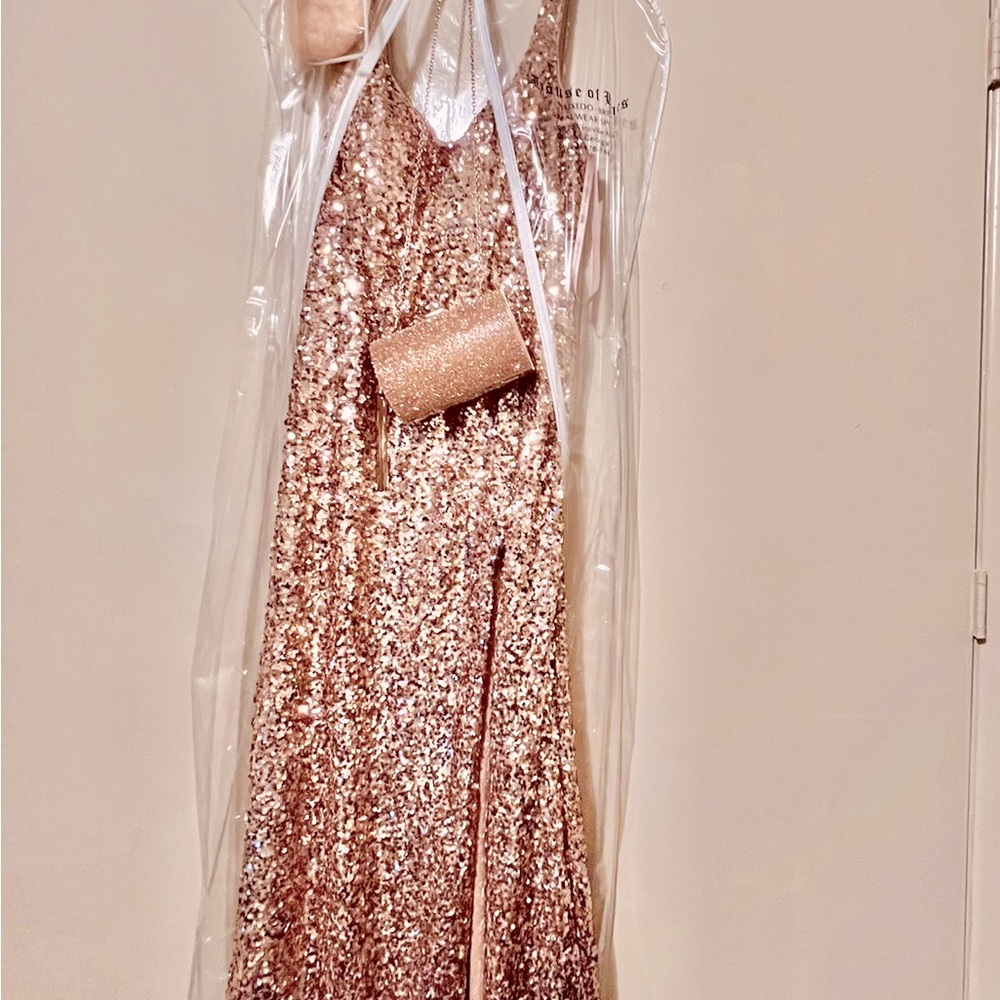 Rose Gold Sequence Prom Dress W/ A Long Split On Left… - Gem